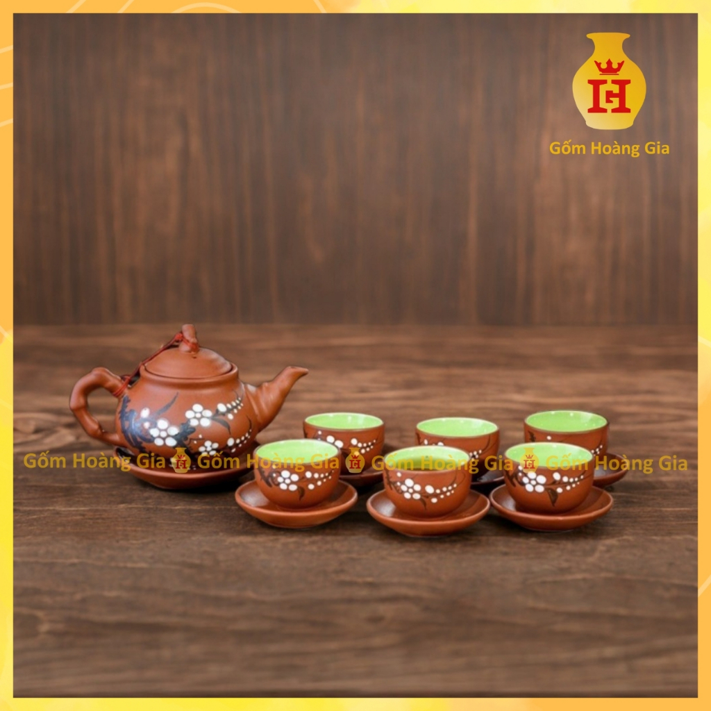 SA Beautiful, genuine Bat Trang ceramic flower-painted purple tea set ...