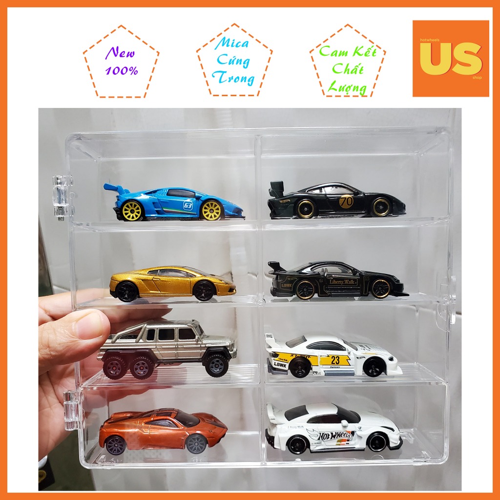 Mica Frame / Box / Shelf 8 Transparent Compartments for Hotwheels Model ...