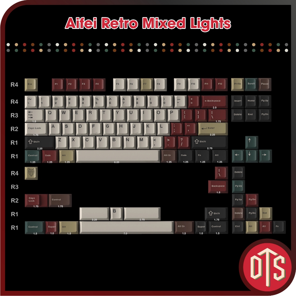 Aifei Retro Mixed Lights ABS double-shot Keycap | Cherry profile 114 ...