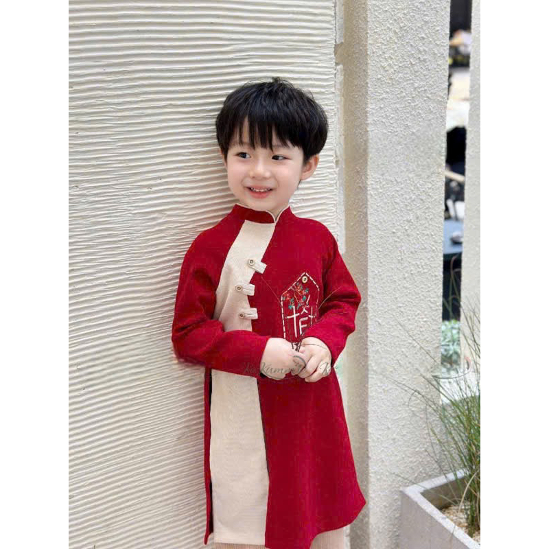 Boys' Ao Dai "CNY" Letter Embroidered Ao Dai with Pants for boys from 9 ...