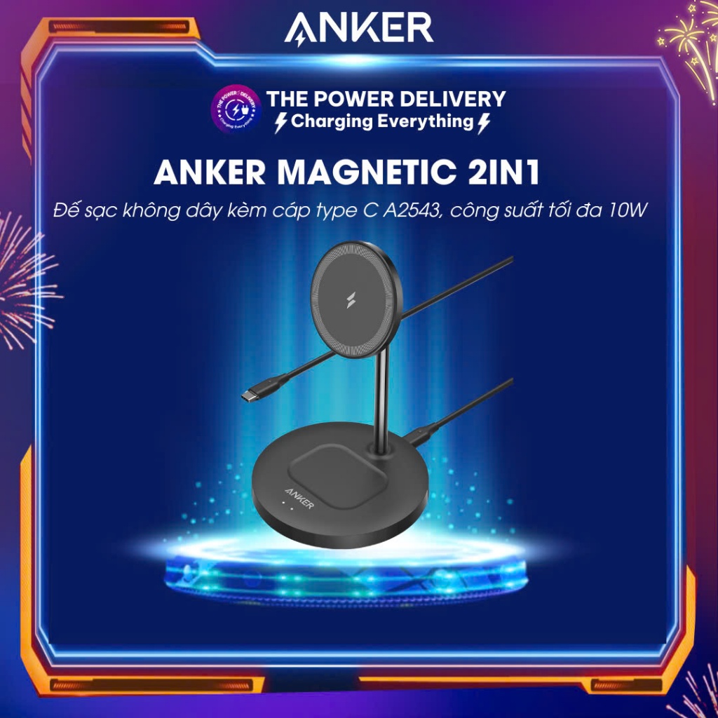 Anker PowerWave Magnetic 2-in-1 Stand Lite wireless charging Stand with Type C cable A2543 ...