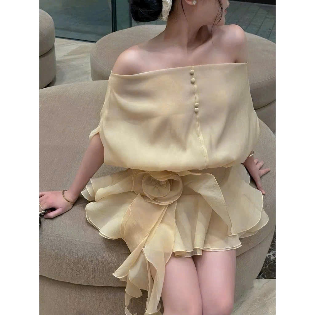 Chrysanthemum Wrapped Chiffon Strapless Dress, Backless Mixed with ...