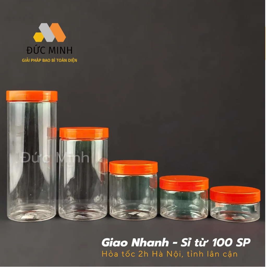 Plastic jar for food and cosmetics with orange plastic lid 200ml-1500ml ...