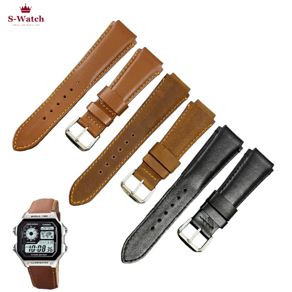 Casio ae 1200 whd brown leather watch strap with buckle | Shopee ...