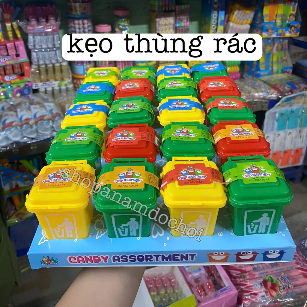 Tray of 20 boxes of trash can candy, cold candy toothpicks in a mini ...