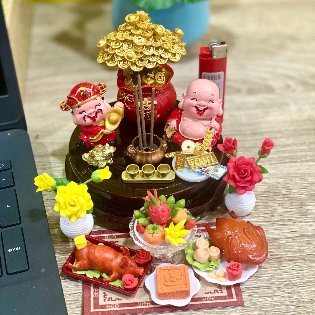 Mini Earth God of Wealth Altar Chibi Money Tabletop Altar, office work ...