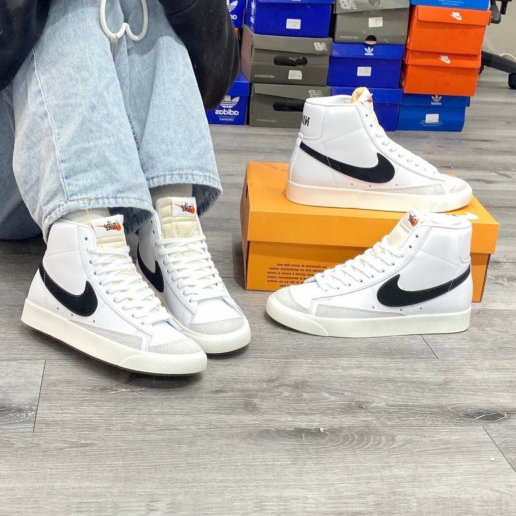 Blazer MID 77 high and low cut sneakers in black and white, standard ...