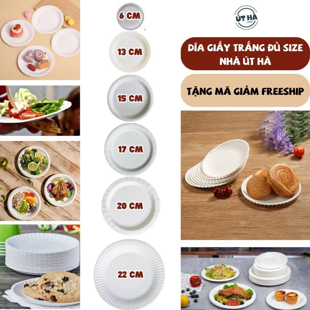 Set of 50/20/10 round/rectangular white paper plates of all sizes for ...