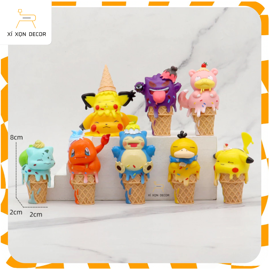 Xi Xen Decor Set of 8 Cute Pika Charmander Squirtle Ice Cream Stick ...