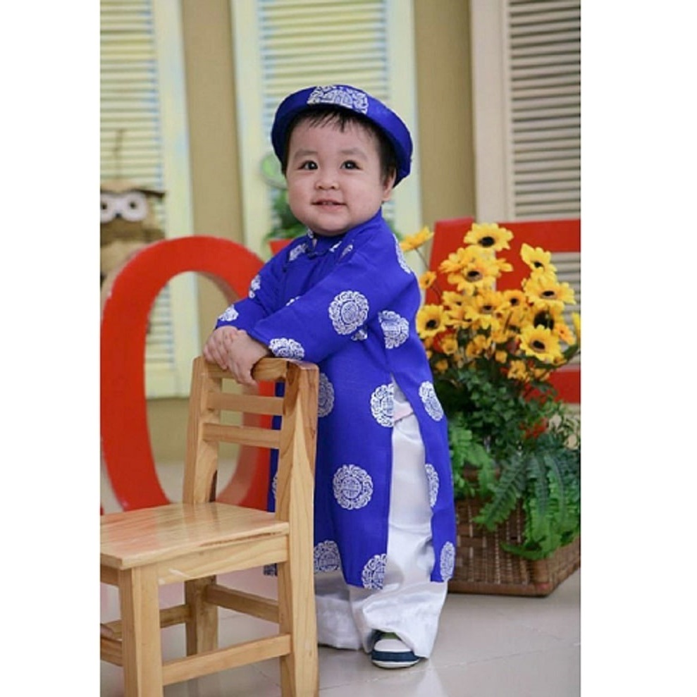 Traditional Ao Dai for Boys Thai Tuan Green Xu Brocade (Shirt + Pants ...