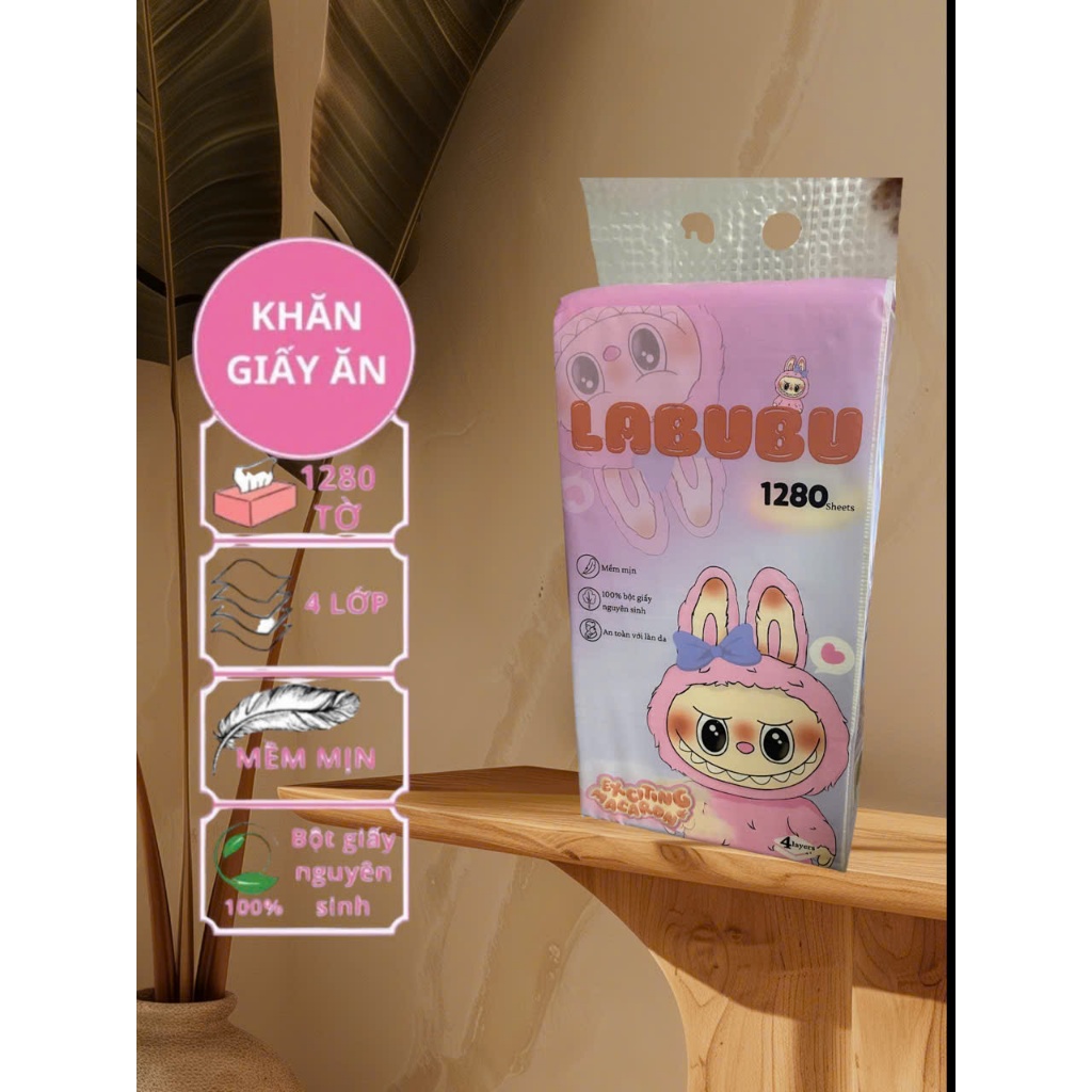 Labubu wall-mounted premium tissue paper 1280 sheets, box of 4 packs ...