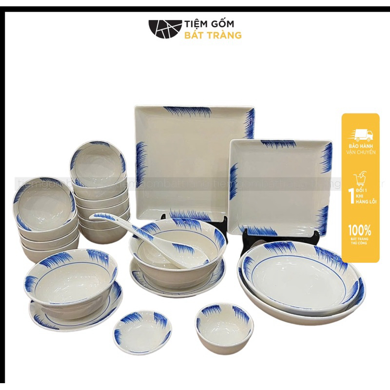 Bat Trang Porcelain Bowls and Plates with Southern Green Brushed ...