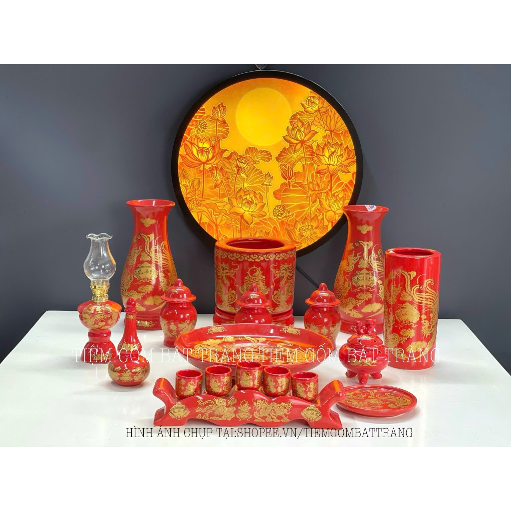 Phuc Loc Tho red enamel worship set - ancestral worship items for the ...