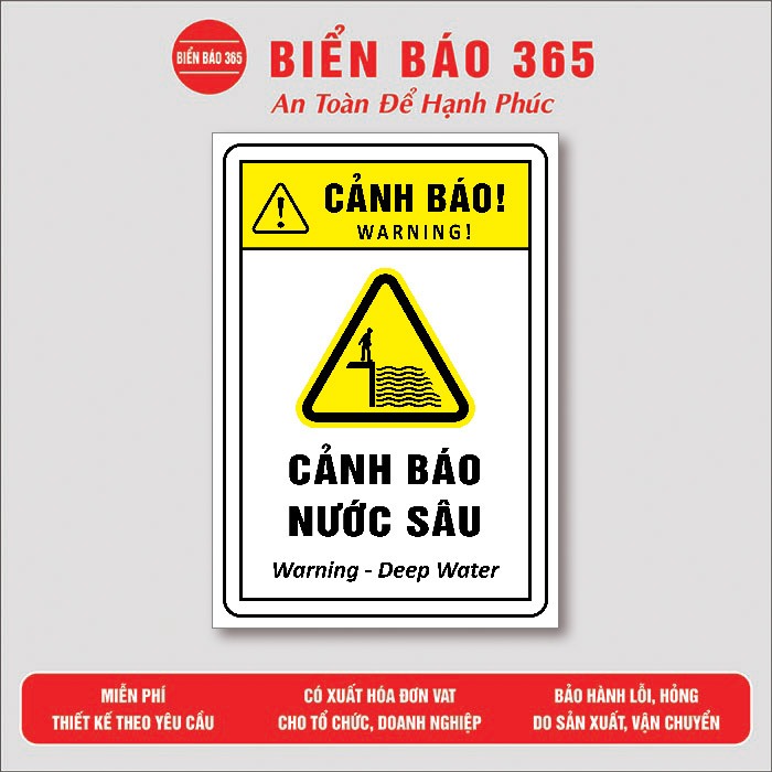 Deep water and large flow warning signs mounted on swimming pools ...