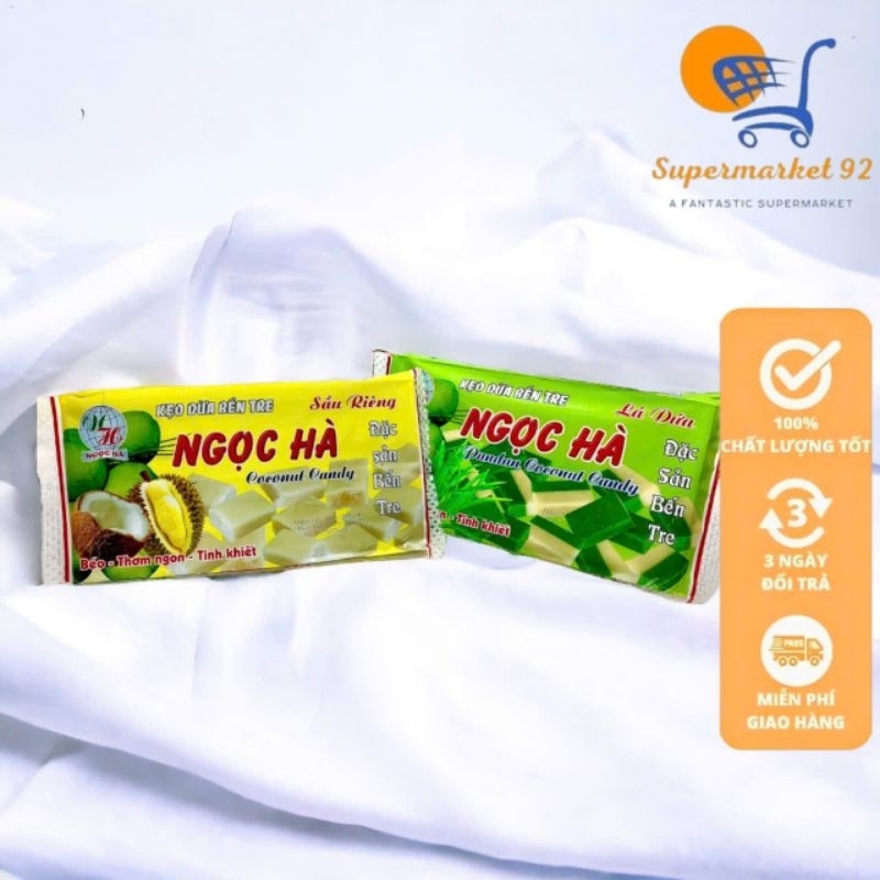 Ben Tre coconut candy with pandan leaves and durian, fragrant and ...