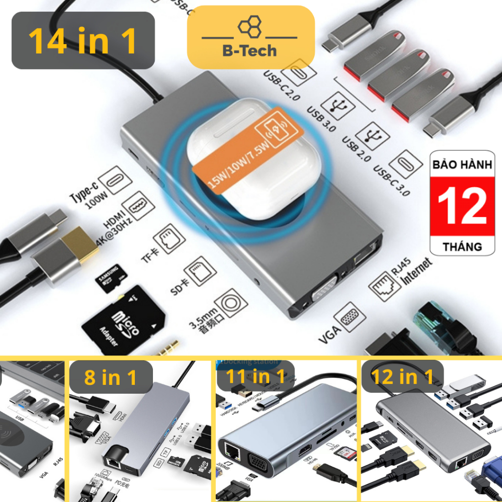 Hub Type C to HDMI 14 in 1 docking station Thunderbolt 30Hz/ multi ...