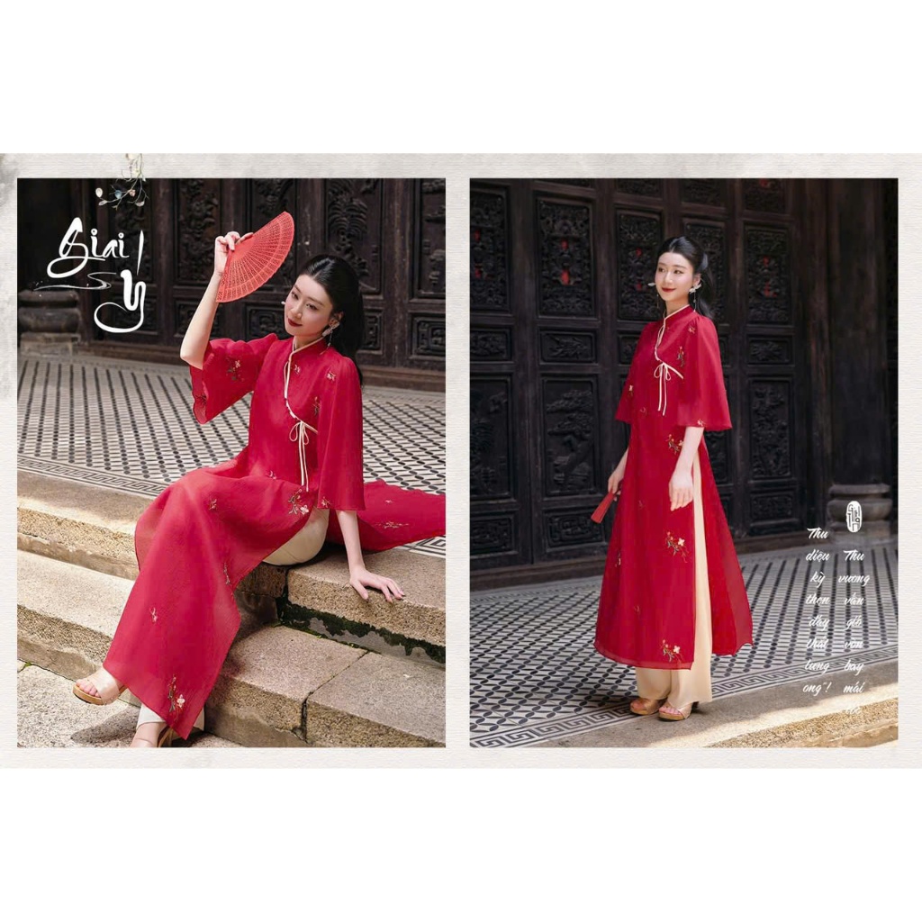 Luxury red modern ao dai set to wear for photo shoots CNY, floral ...