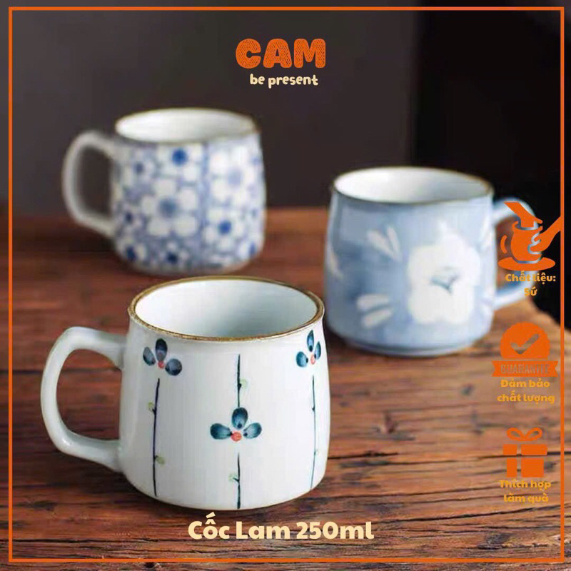 Japanese style ceramic cup with handle with Sakura pattern for drinking ...