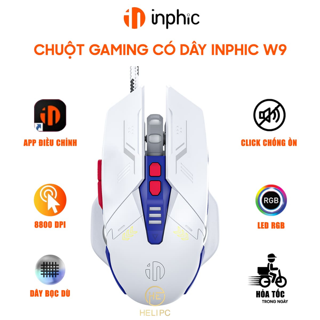 Inphic W9 Gundam wired gaming mouse with App RGB Led 8800 DPI ergonomic ...