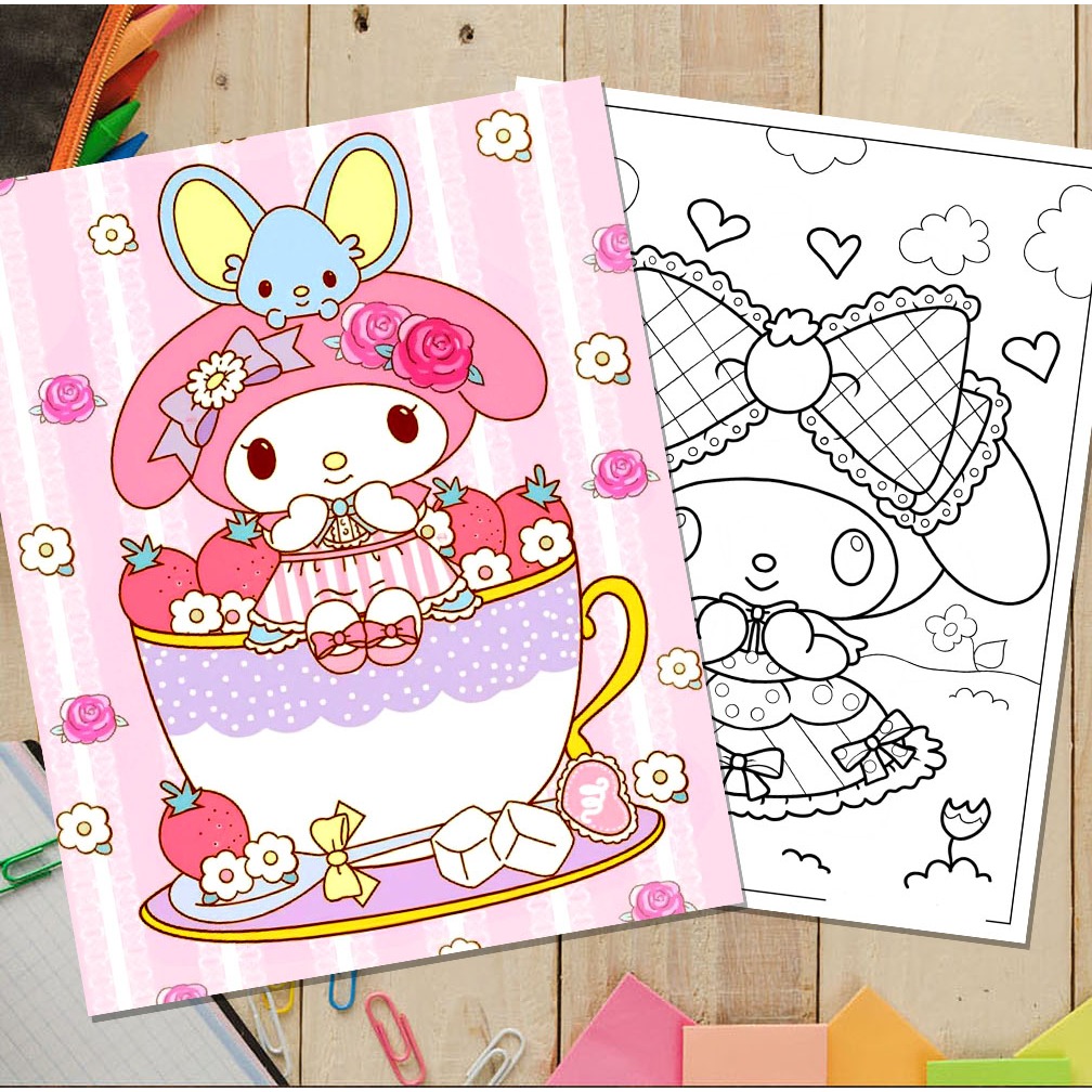 Set of 50 coloring pages for children with My Melody theme Size A4, A5 ...