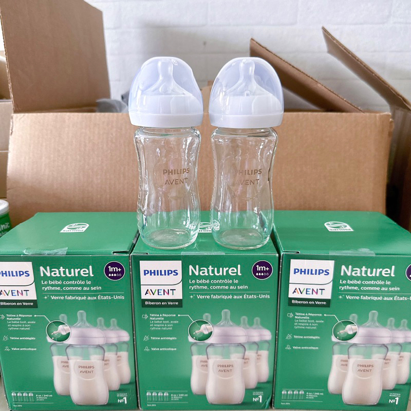 Avent GLASS MILK BOTTLE 120 240ml (optional nipple size) | Shopee ...