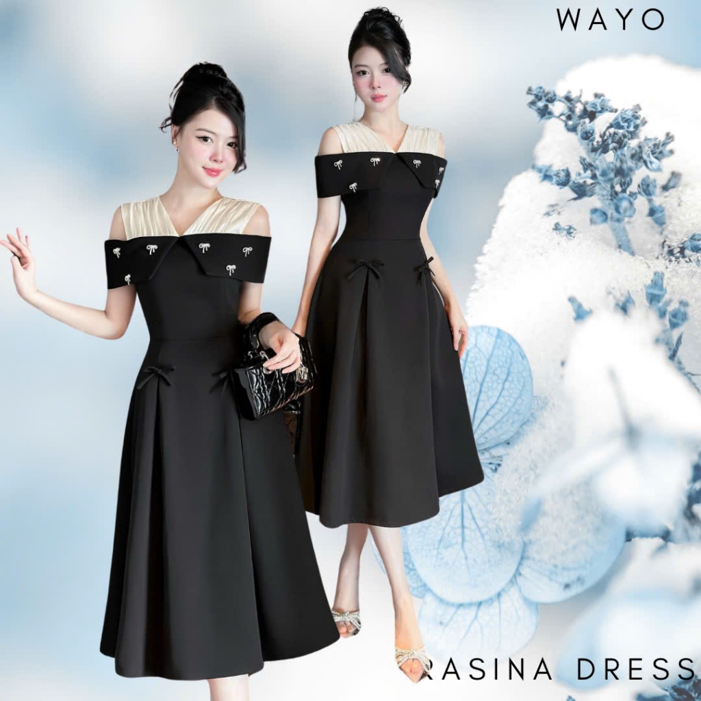 [Resina Dress] WAYO Dress with off-the-shoulder design mixed with cream ...