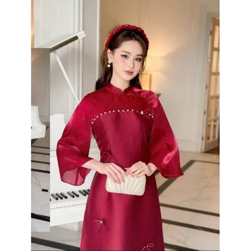 Set of tapta ao dai lined with oganra buttons and beautiful silk pants ...