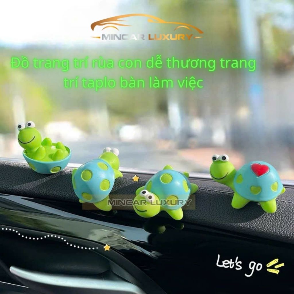 Set of 4 Cute Green Turtles Small Landscape, Car Dashboard Decoration ...