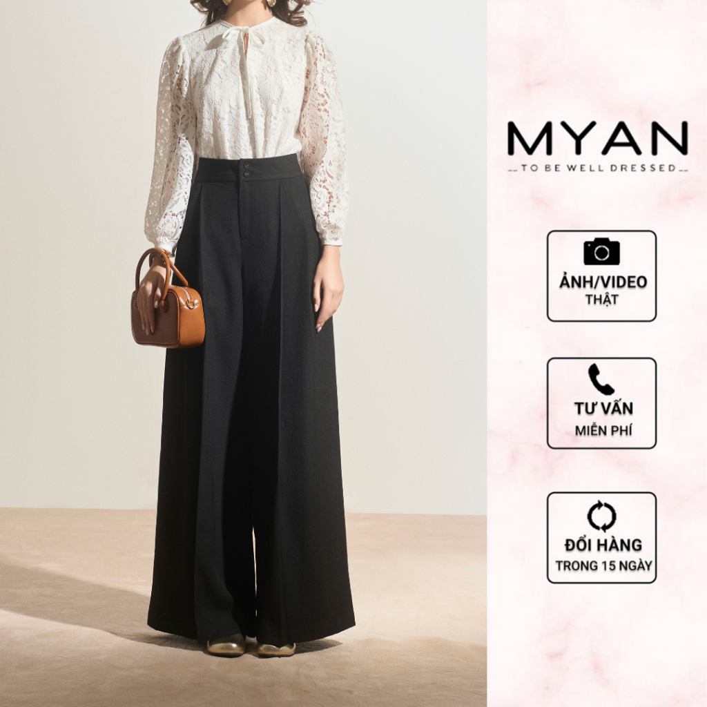 Myan DESIGN High Waist 2-Waist Wide Leg Pants Embellish Beautiful Form ...