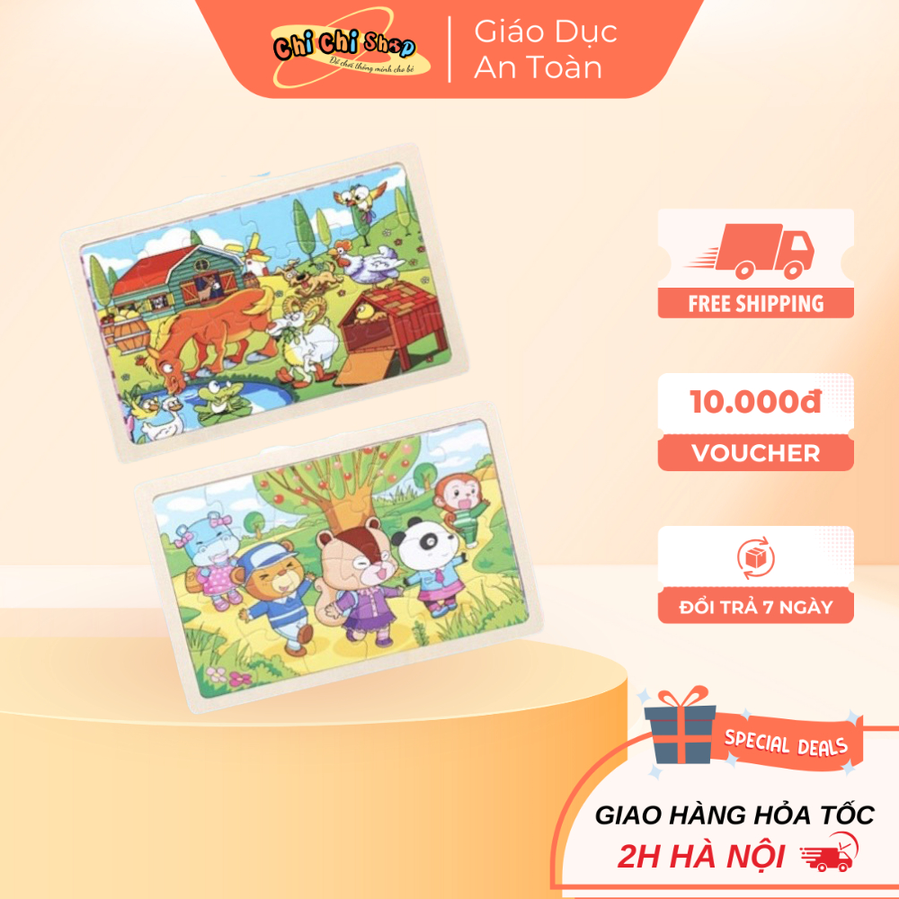 Set of 2 Puzzles with 24 Pieces, Wooden Puzzles with Many Themes for ...