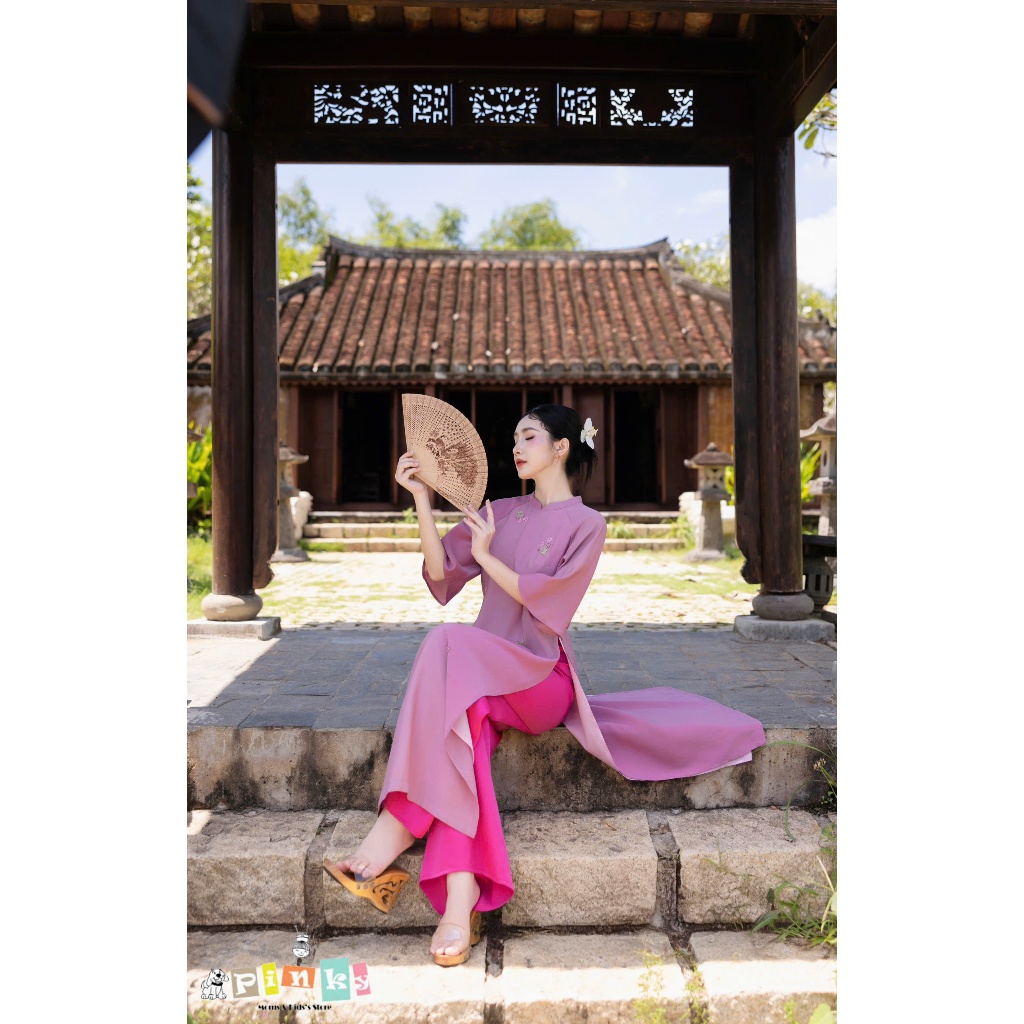 Modern ao dai Moc Mien - Purple, straight ao dai, 4 panels, high quality, hand-embroidered ...