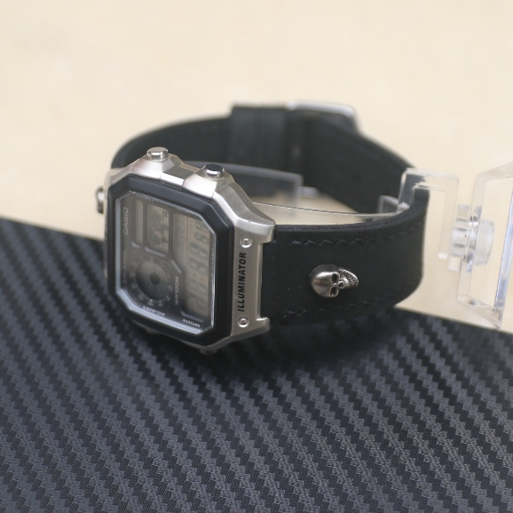 [CHARM ATTACHED ON REQUEST] Replacement leather strap for Casio AE1200 ...