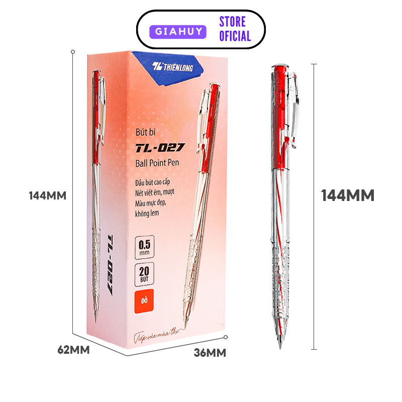 Thien long ballpoint pen 027 nib 0.5mm 3 colors blue, black, red ...