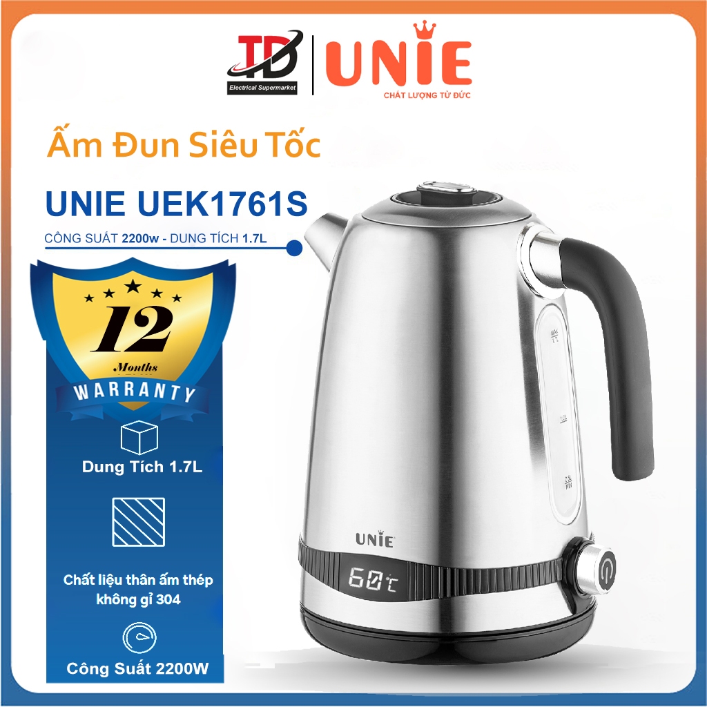 Unie UEK1761S Electric Kettle, Adjustable Temperature 2200w - 1.7Lit ...