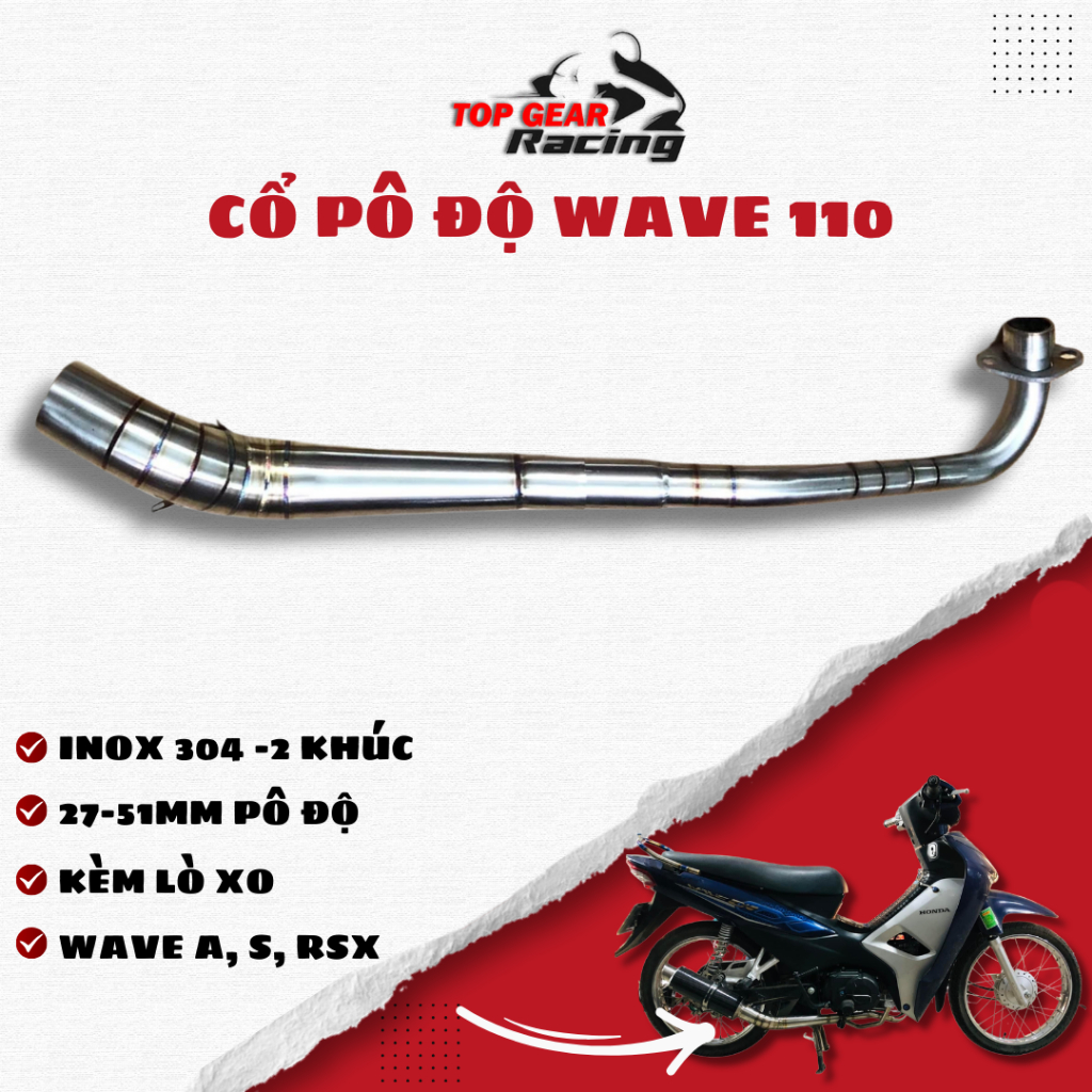 Wave 110 stainless steel exhaust manifold with 51mm exhaust | Shopee ...