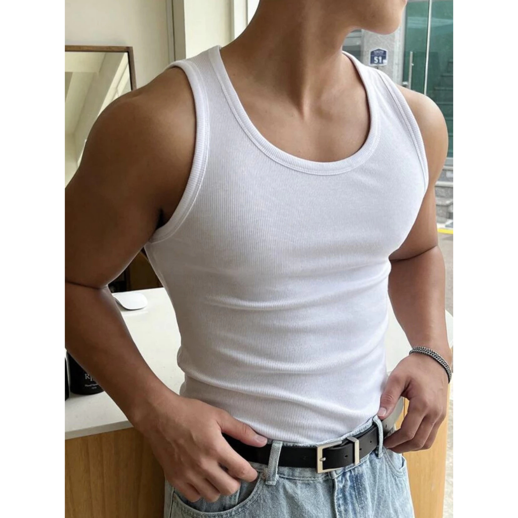 Men's ribbed tank top hugs the body, flatters the figure, is sporty ...