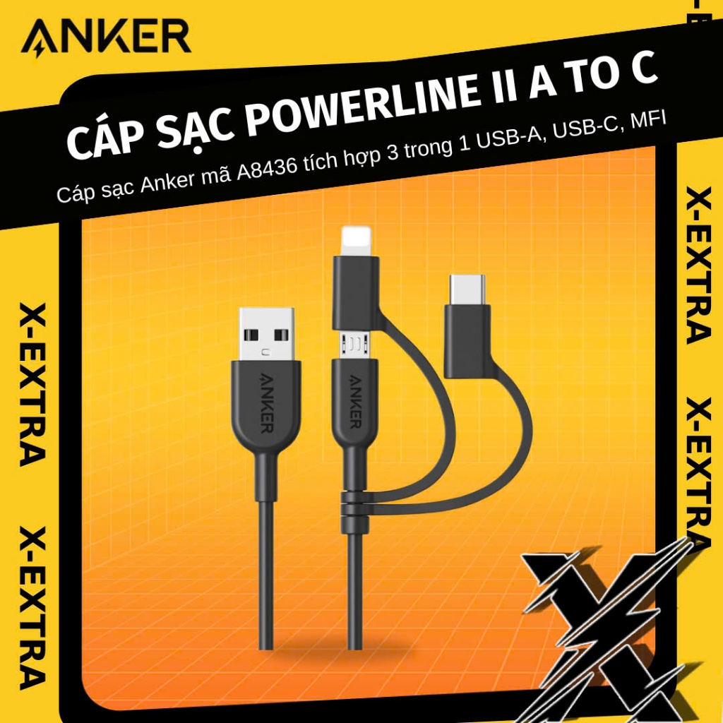 Anker A8436 PowerLine ll charging cable integrates 3 in 1 USB-A to USB ...
