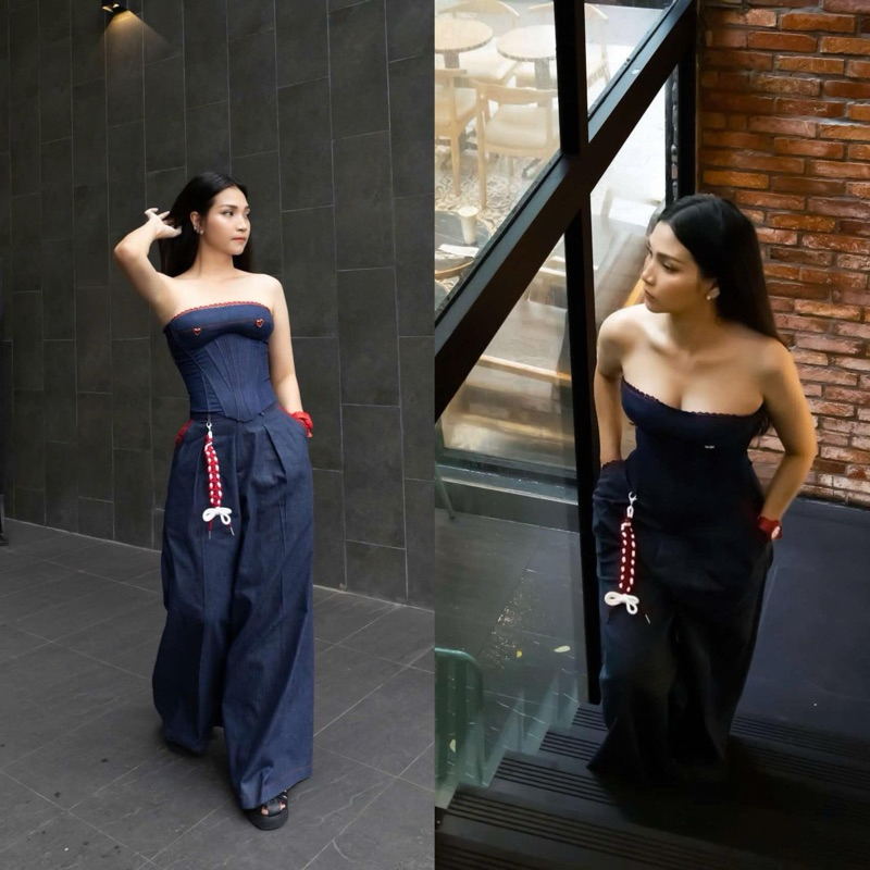 Lace CORSET JEAN SET + WIDE-LET PANTS | Shopee Philippines