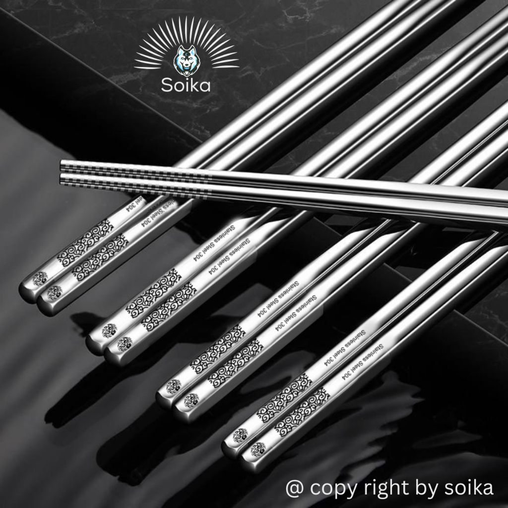 Soika SK-P02B Stainless Steel Chopsticks Model B Stainless Steel Anti-Slip Antibacterial Anti ...