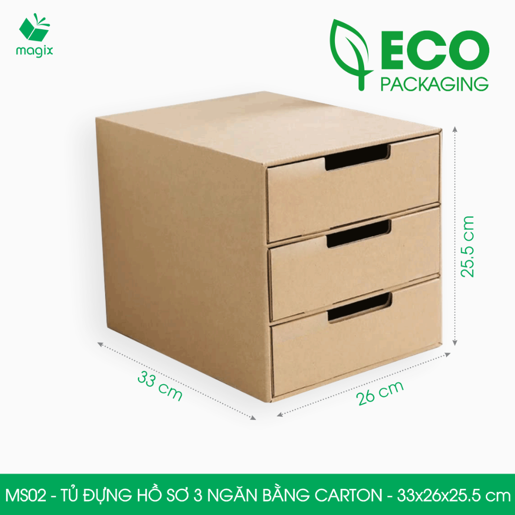 Ms02 - 33x26x25.5 cm - File cabinet with 3 carton compartments ...