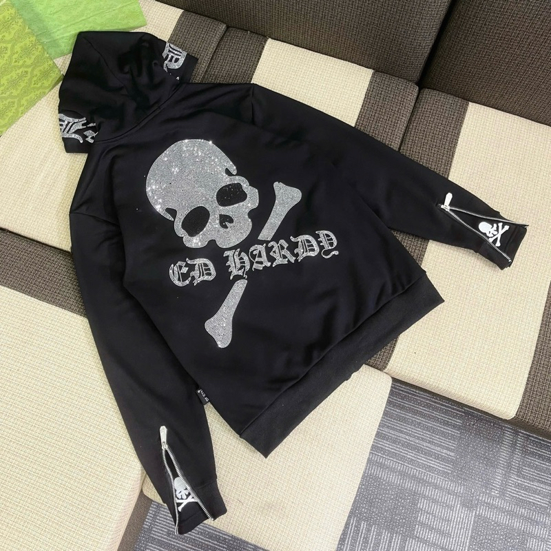 Philipp Plein men's zip hoodie with iron logo on chest, skull stones ...