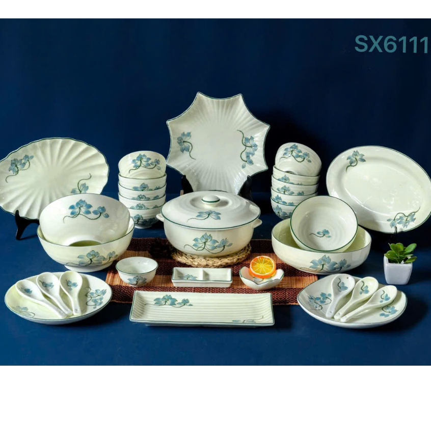 Bat Trang cream enamel dinnerware set, hand-painted high-end family ...