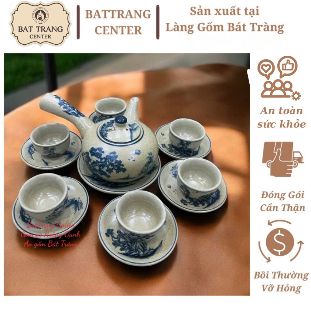 Antique Bat Trang cracked enamel teapot - Japanese-shaped handle set ...
