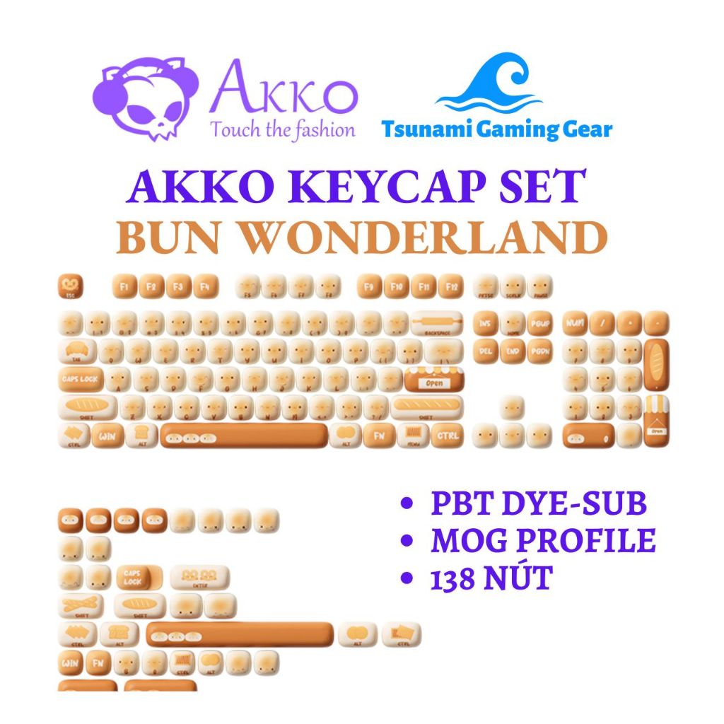 AKKO Bun Wonderland keycap set (PBT Dye-subbed/ MOG profile/ 138 ...