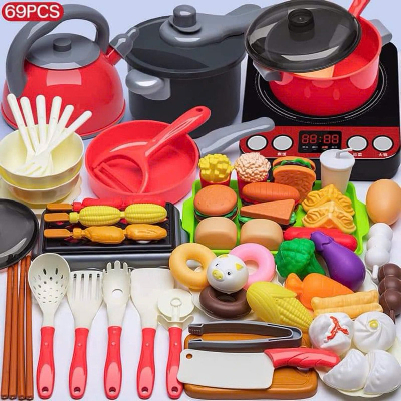 68-piece Cooking Toy with Induction Cooker Effect Cooking Toy Kitchen ...