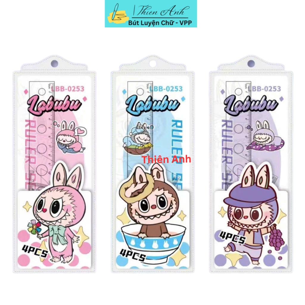 Set of 4 student rulers printed with cute Labubu, Korumi, Panda ...