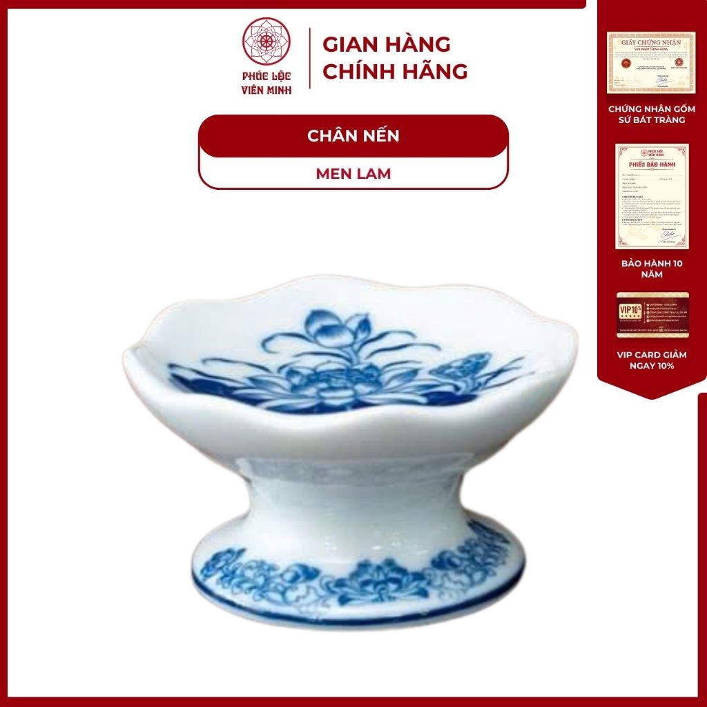 Bat Trang Ceramics Lotus Pattern Candlestick - Phuc Loc Vien Minh ...