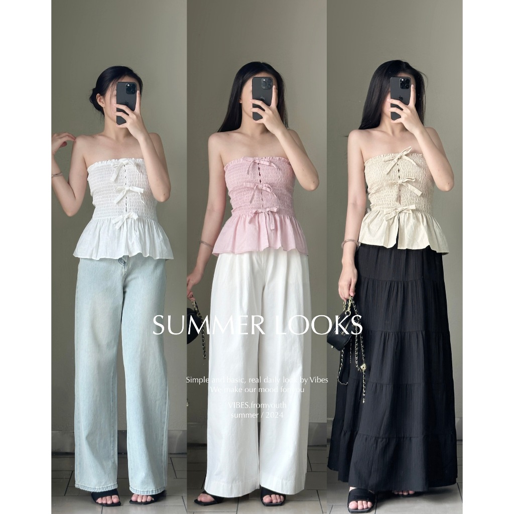 LINEN TUBE SHIRT WITH 3 BOWS_AV1820 | Shopee Philippines