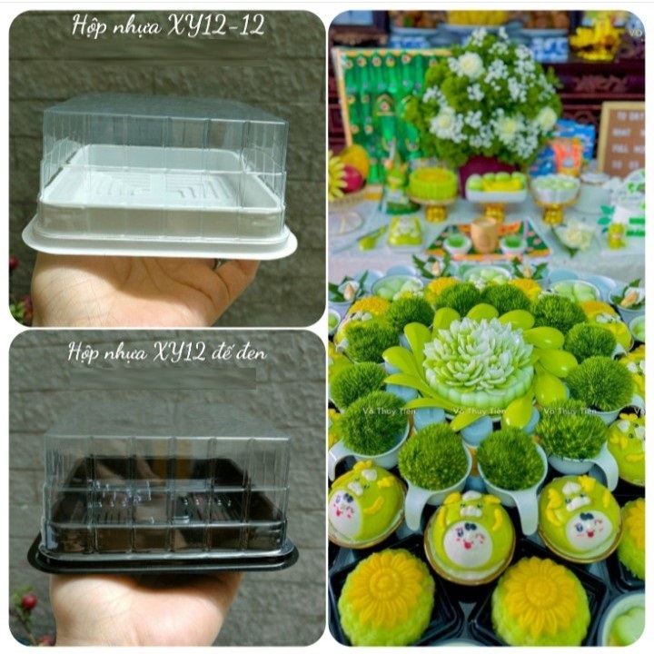 Set of 100 XY12-12 plastic boxes for sticky rice and cakes (BLACK/WHITE ...