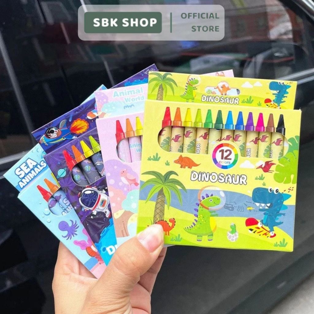 Box of 12 Color Crayons with Funny Cartoon Patterns Elsa, Mickey ...